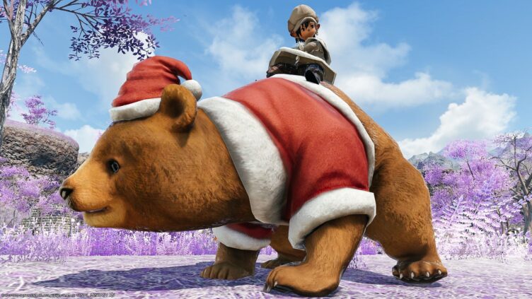 Bear mount “Starlight Bear” in Santa costume throwing presents ...