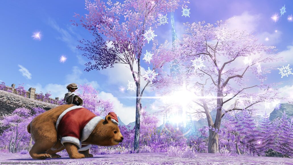 Bear mount “Starlight Bear” in Santa costume throwing presents ...