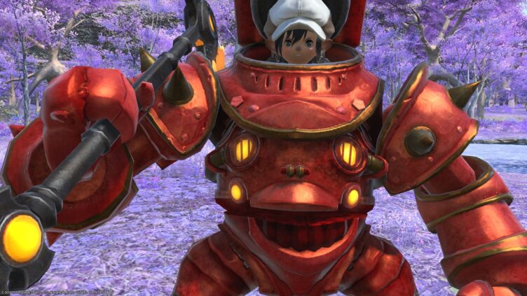 “Construct VI-S” “Three times faster?” Cat-shaped robot mount in red ...