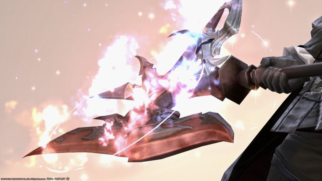 Warrior Eureka Weapon (EW) Fourth Form-A glowing axe wrapped in flames ...