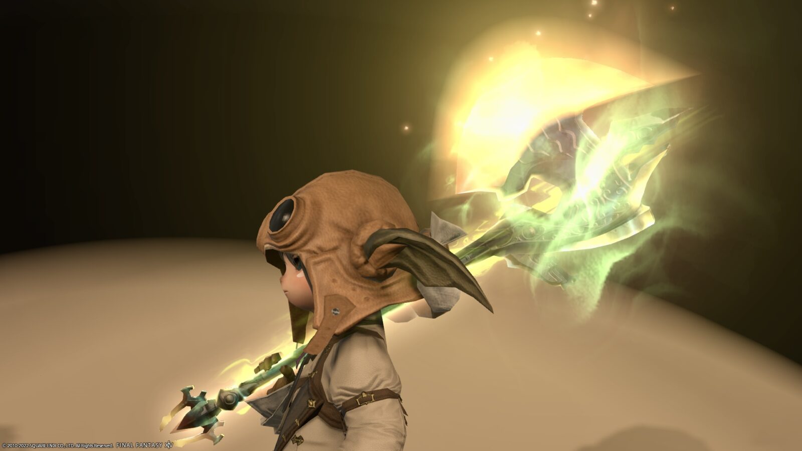 Albert’s glowing axe with a yellow-green aura, Warrior’s Zodiac Weapon ...