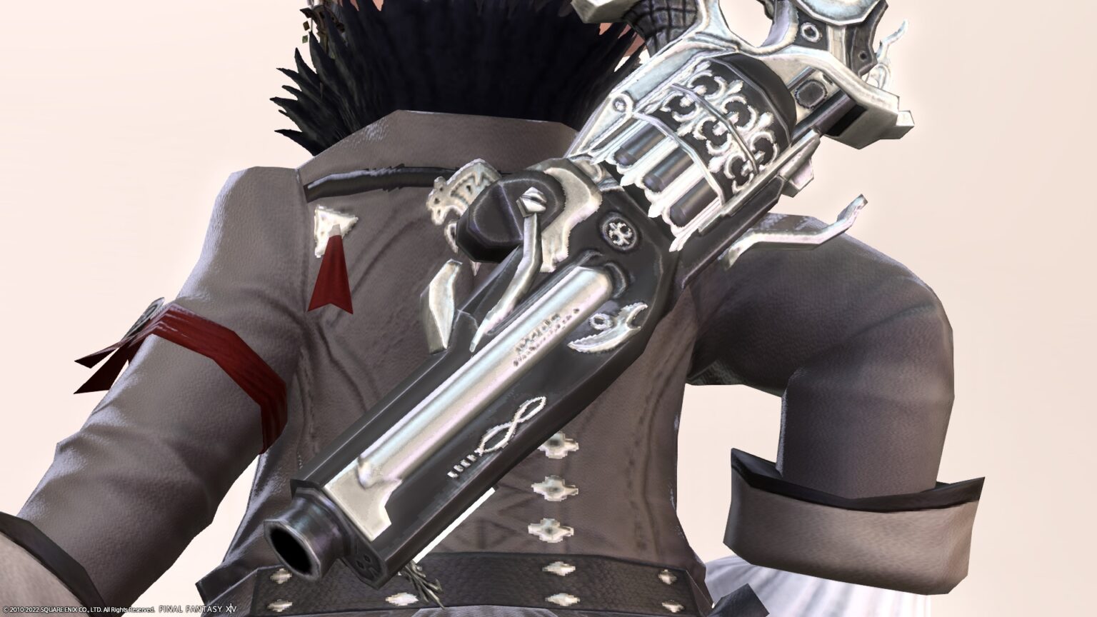 Ktisis Hyperboreia’s Machinist weapon, a short gun like a silver ...