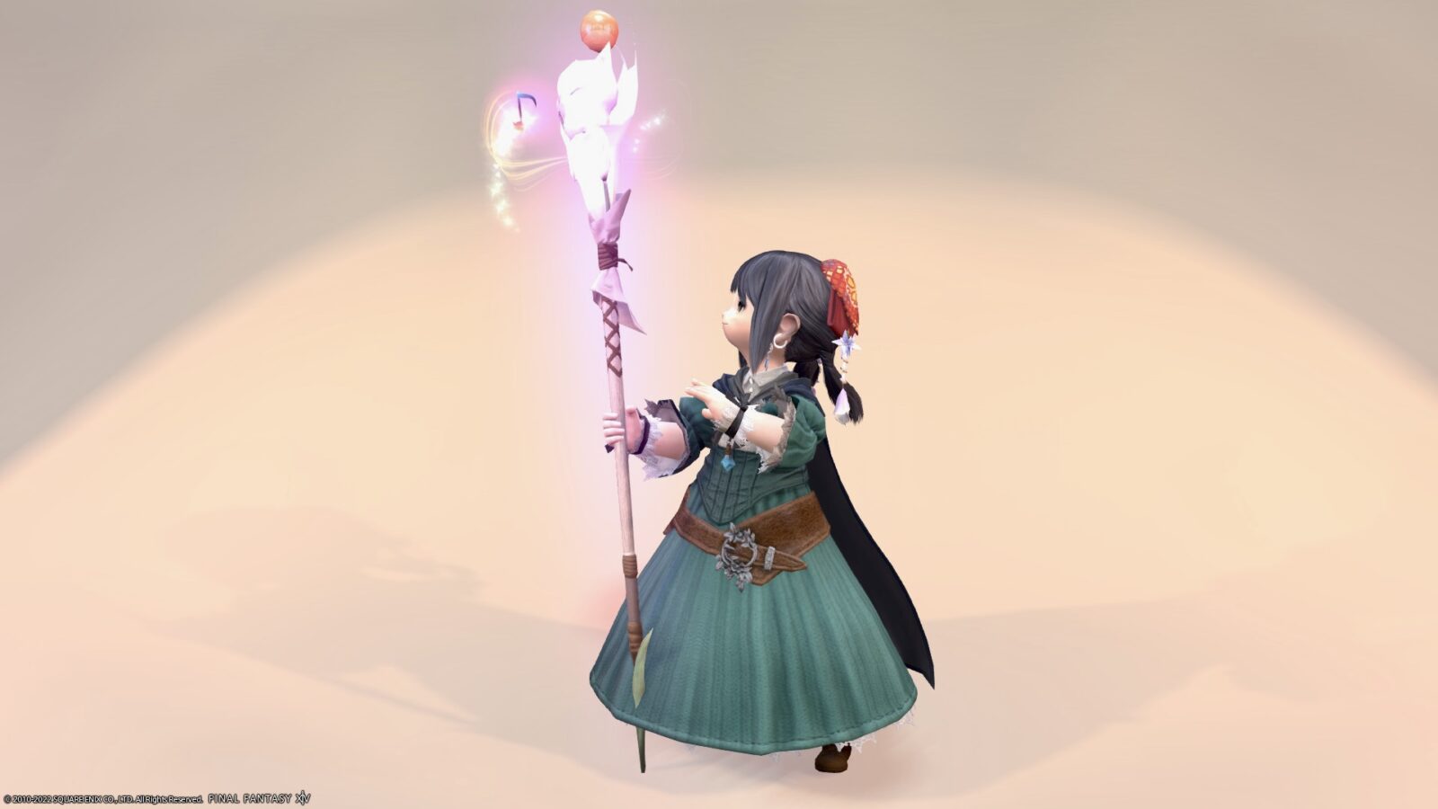 A white mage’s glowing cane with cute notes and moogle “Mighty Moggle ...
