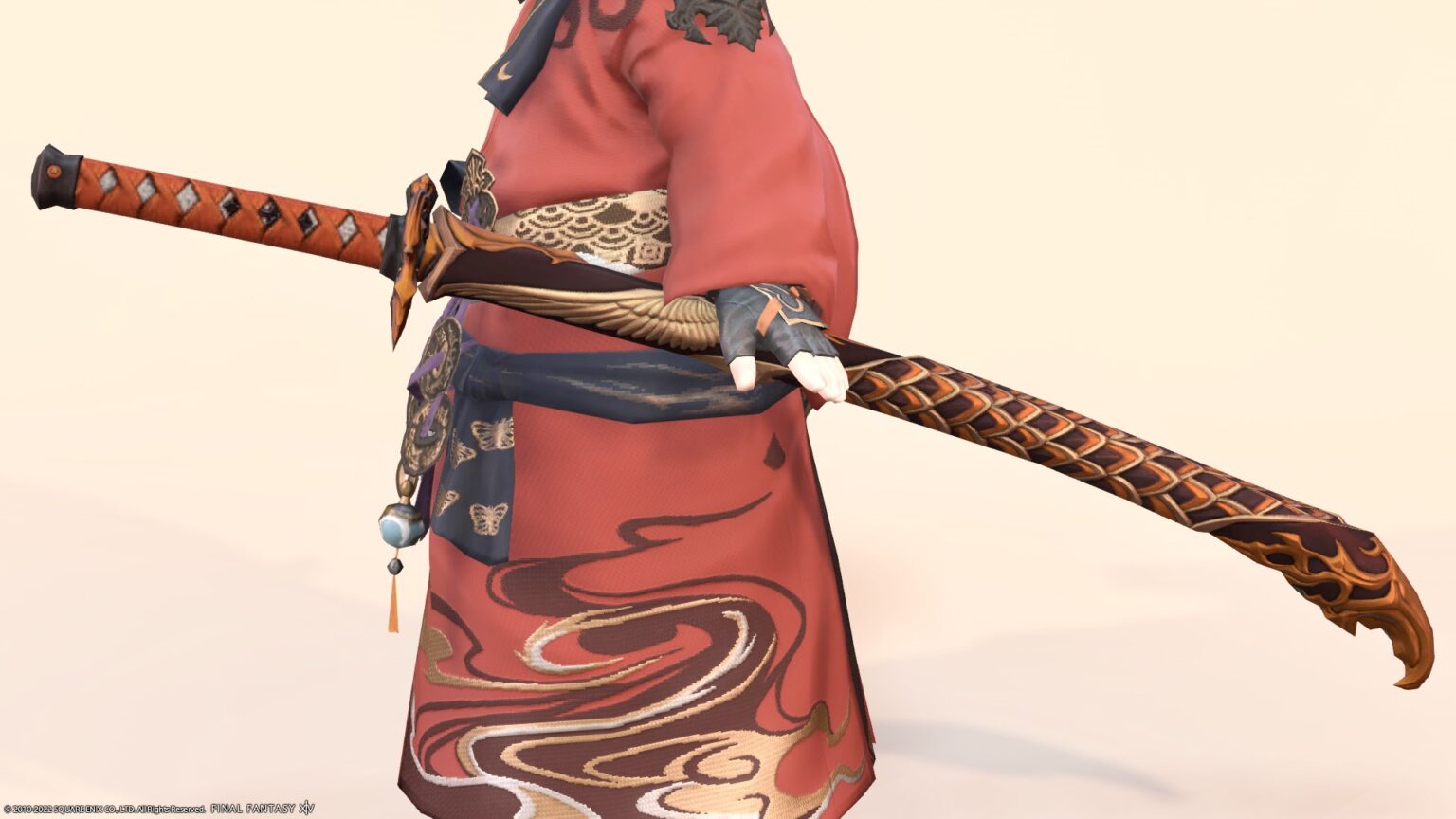 Shining samurai weapon with Suzaku flames and feathers dancing “Suzaku ...