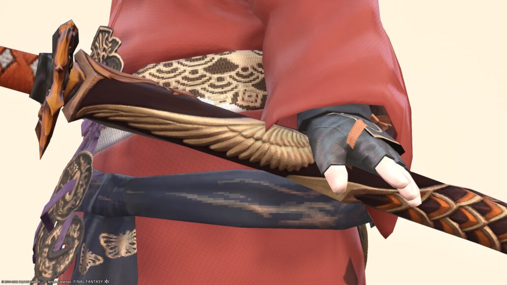 Shining samurai weapon with Suzaku flames and feathers dancing “Suzaku ...