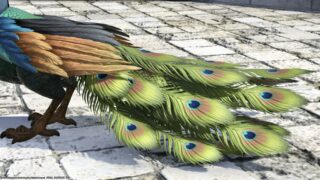 A beautiful peacock mount that spreads its seven-colored feathers ...