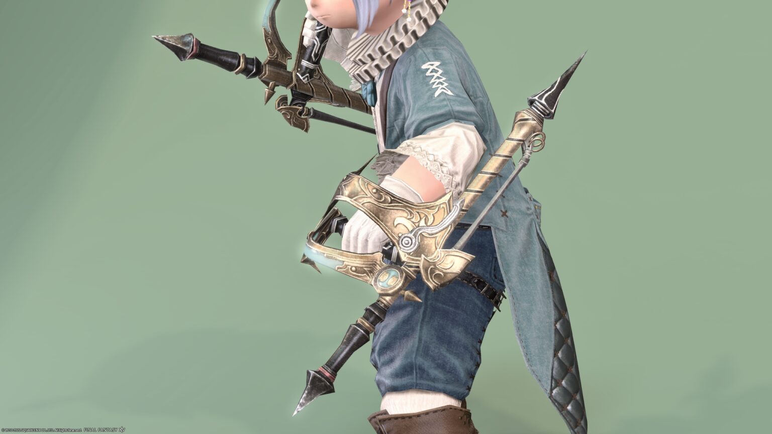 Golden Tonfa monk weapon that shines in turquoise color “Classical ...