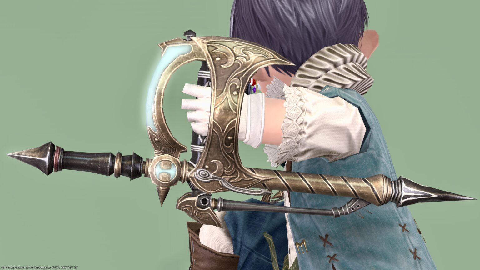 Golden Tonfa monk weapon that shines in turquoise color “Classical ...