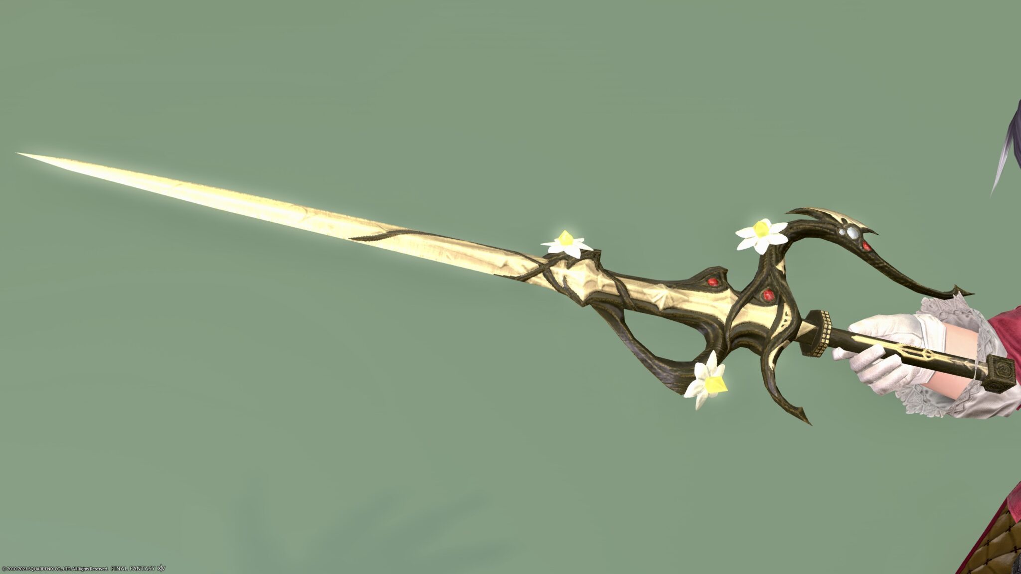 Plant-based red mage weapon with cute flower decorations “Moonward ...