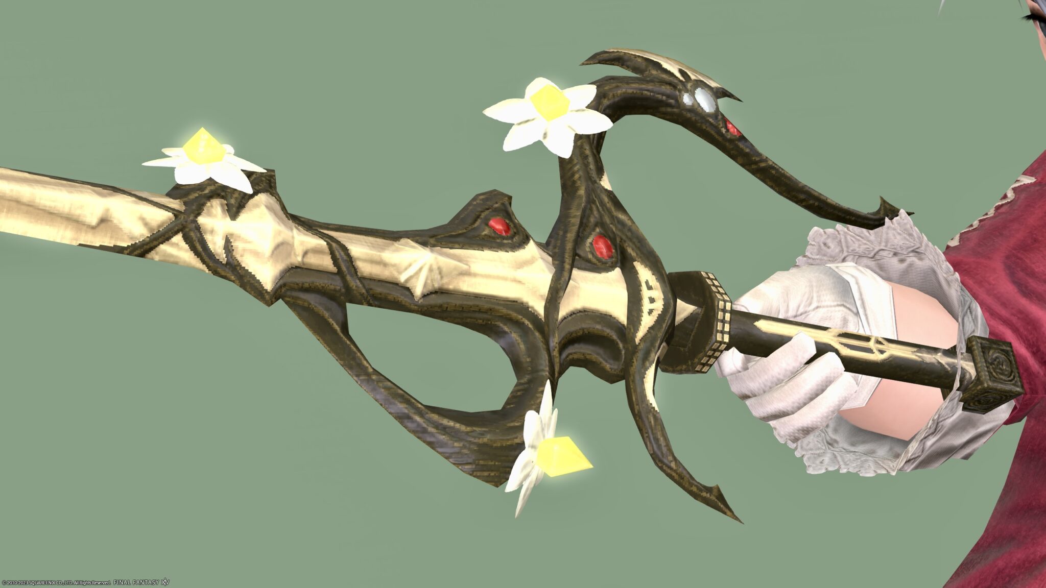 Plant-based red mage weapon with cute flower decorations “Moonward ...