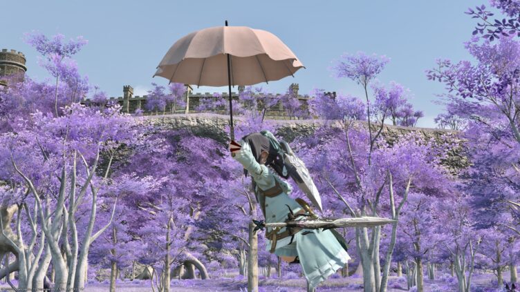 Cute pink witch umbrella mount with dancing flowers “Magicked Parasol ...