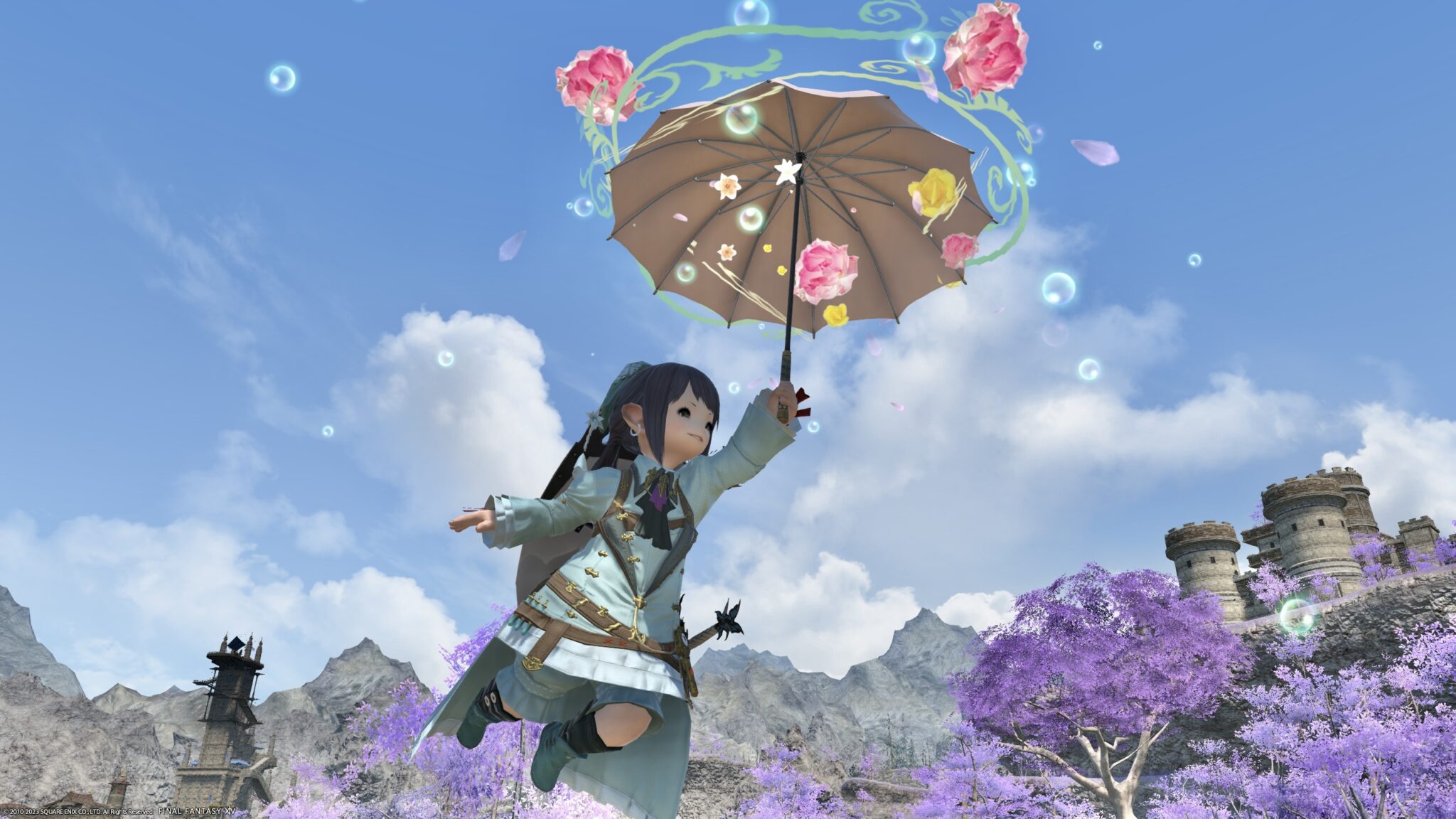 Cute pink witch umbrella mount with dancing flowers “Magicked Parasol ...