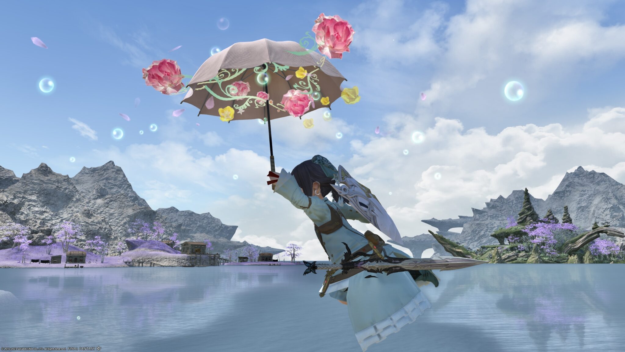 Cute pink witch umbrella mount with dancing flowers “Magicked Parasol ...