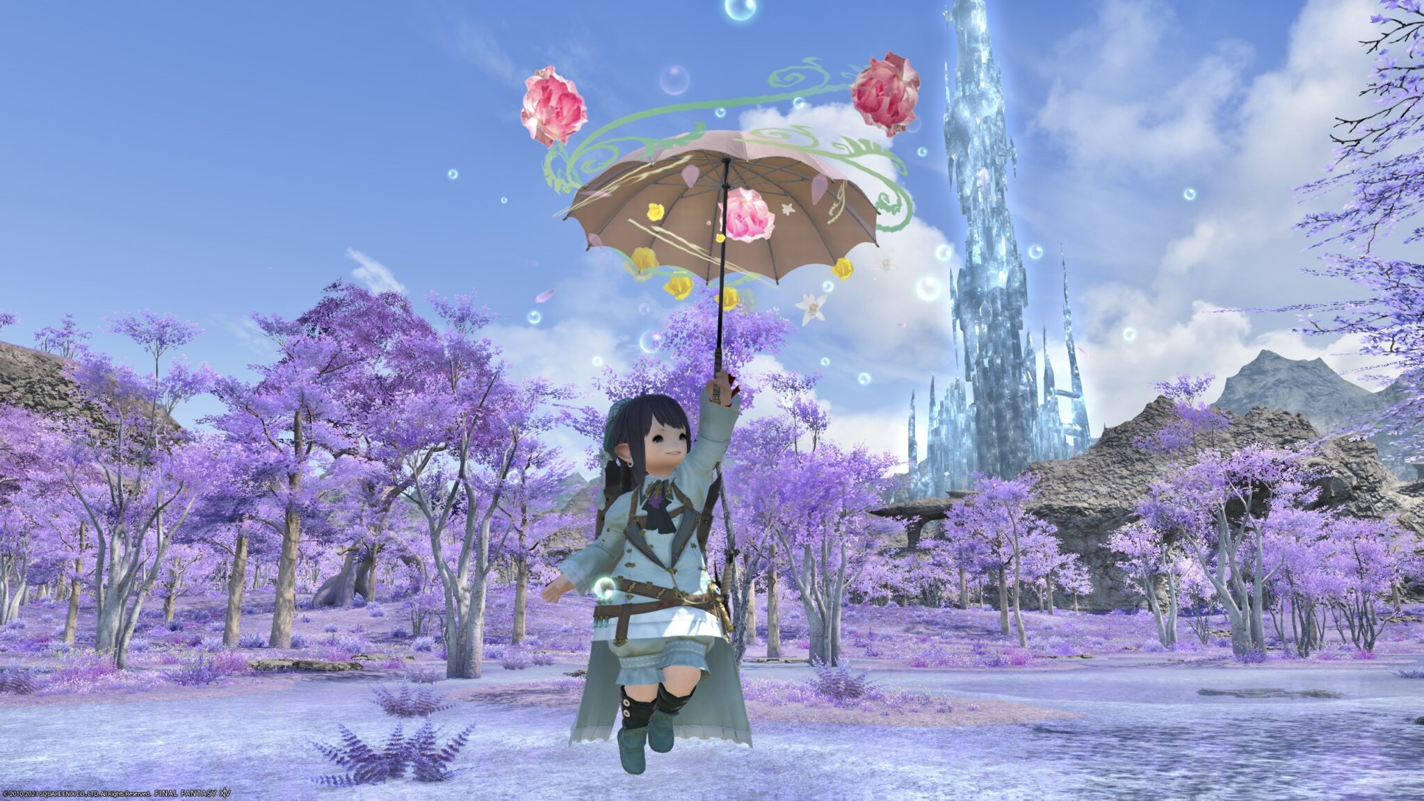 Cute pink witch umbrella mount with dancing flowers “Magicked Parasol ...