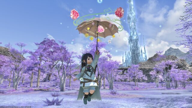 Cute pink witch umbrella mount with dancing flowers “Magicked Parasol ...