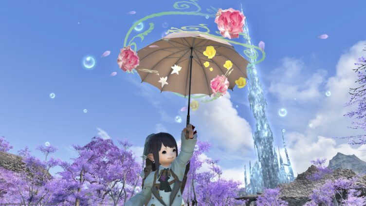 Cute pink witch umbrella mount with dancing flowers “Magicked Parasol ...