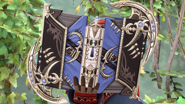 A mysterious summoner’s book with a crescent moon in the night sky ...